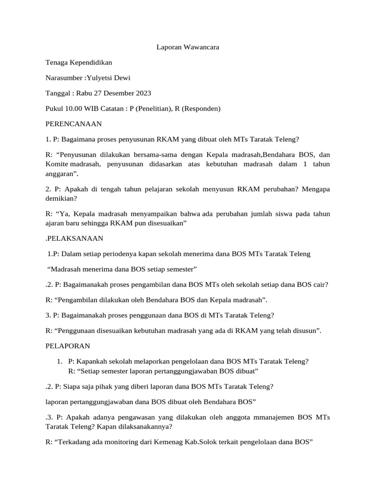 Laporan Wawancara | PDF