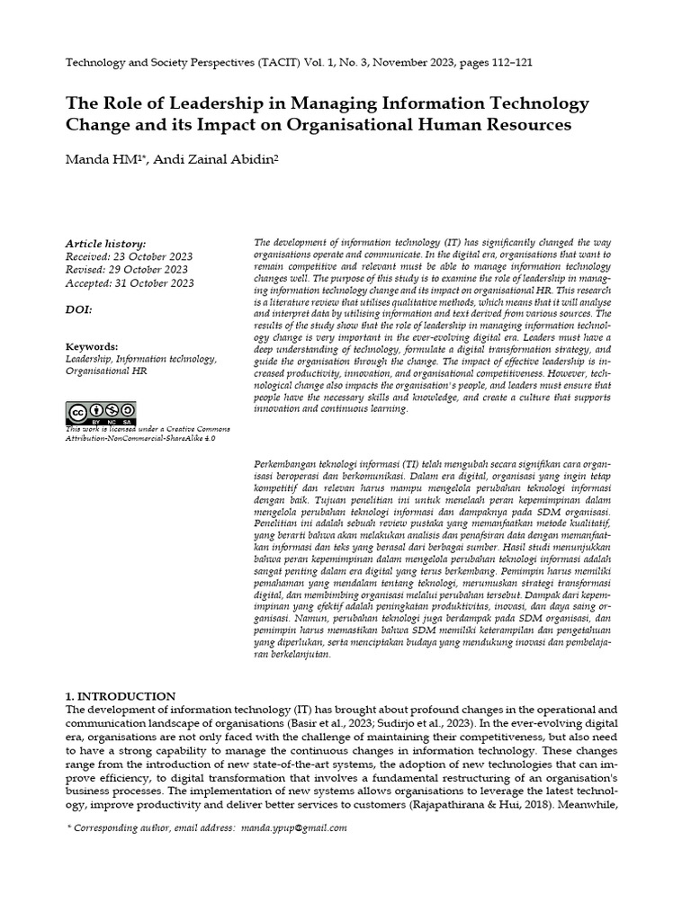 The Role of Leadership in Managing Information Tec | PDF