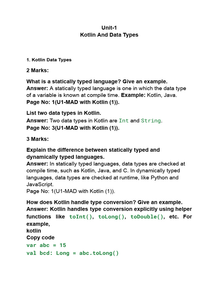 Kotlin And Data Types Unit-1 | PDF