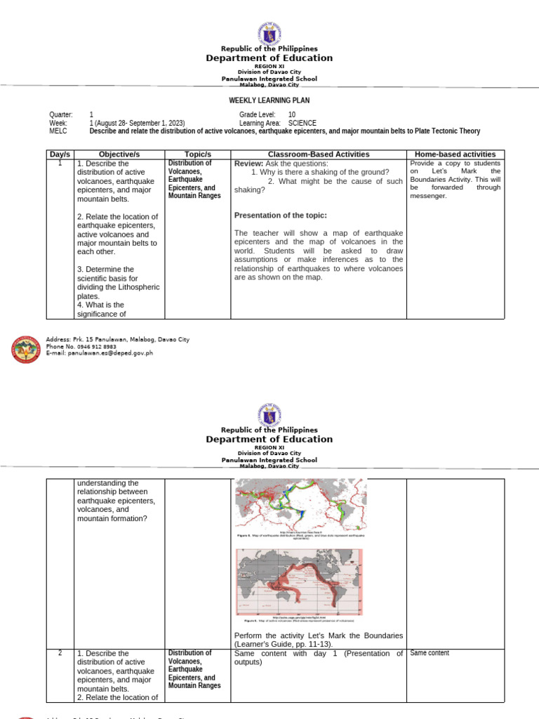 Grade 10 Week 1 - PLATE TECTONICS | PDF | Volcano | Science & Mathematics
