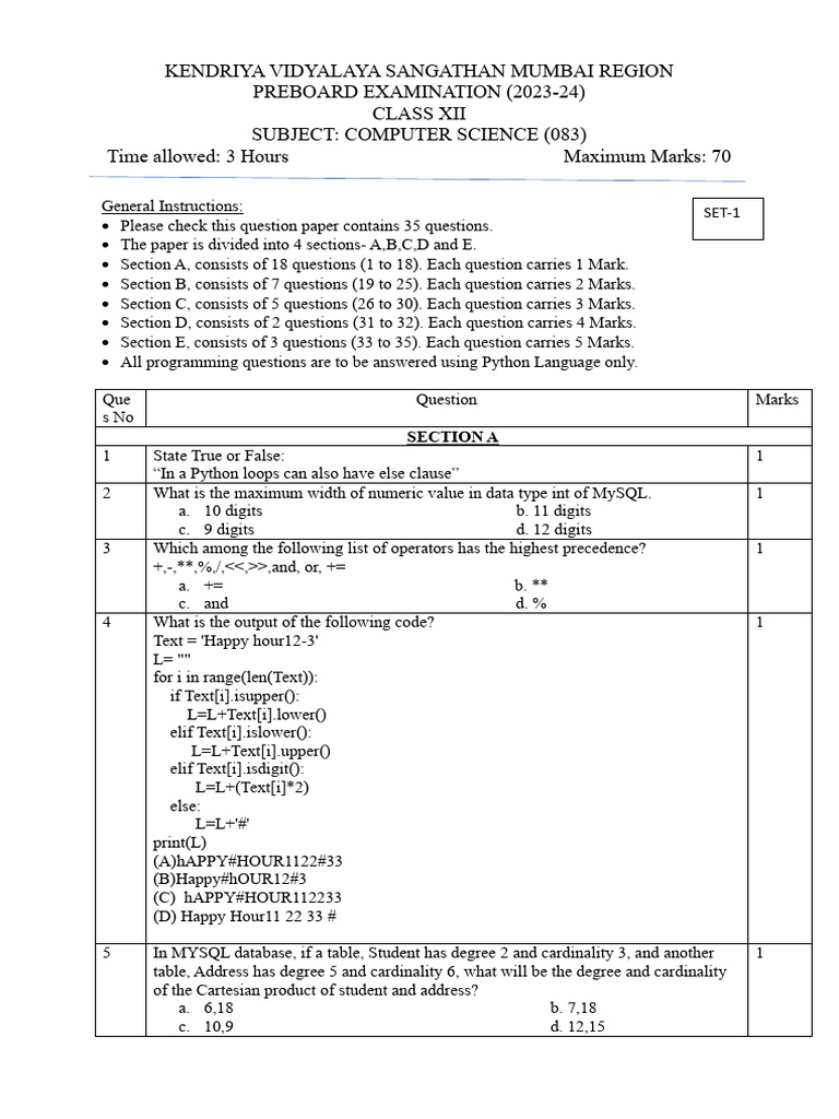 QP 12 CS PB 2023-24 Set 1 240130 123916 | PDF