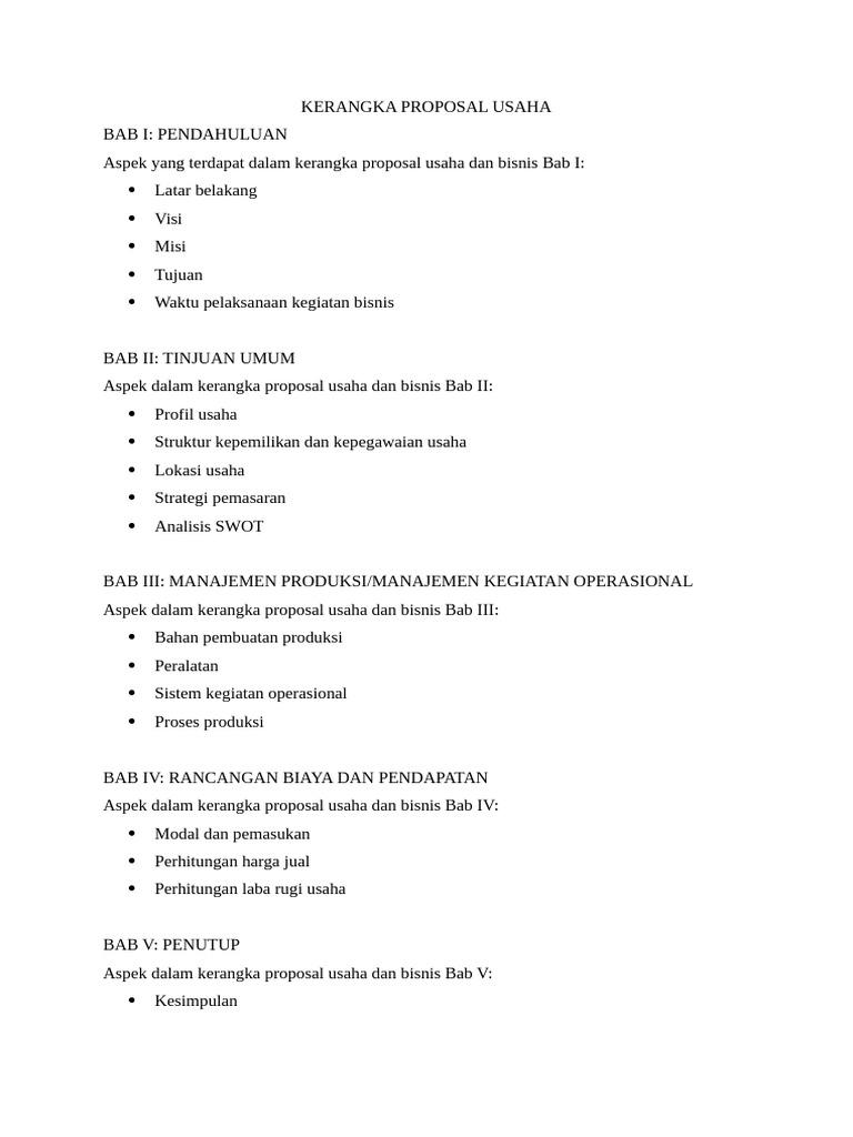 Kerangka Proposal Usaha | PDF