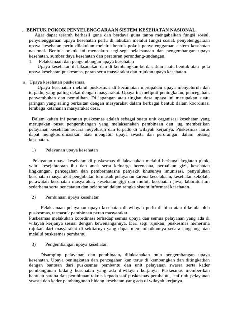 Bentuk Pokok Penyelenggaraan Sistem Kesehatan Nasional | PDF