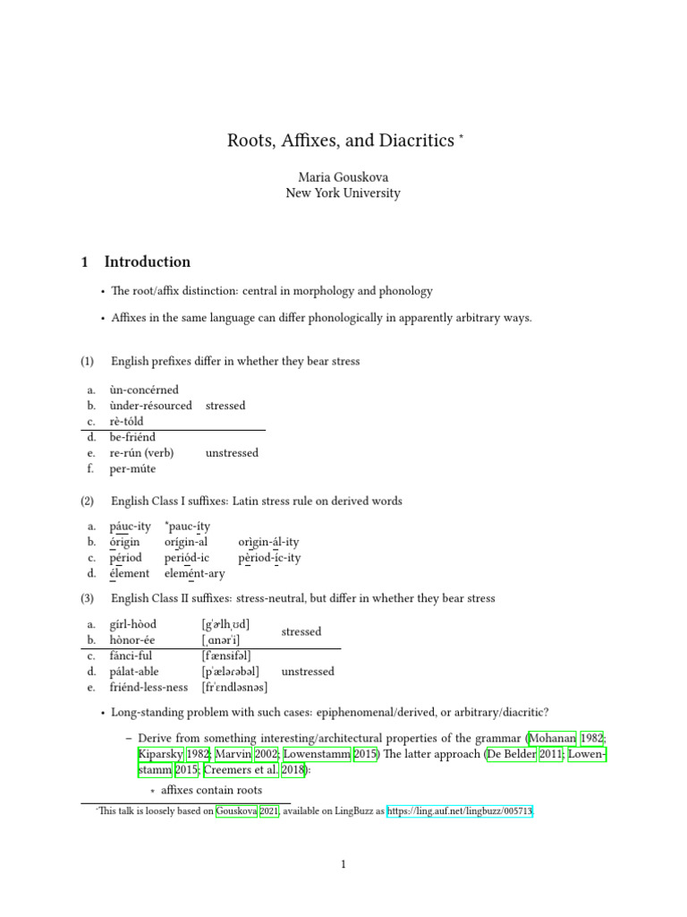 Gouskova Handout Roots, Affixes, and Diacritics | PDF