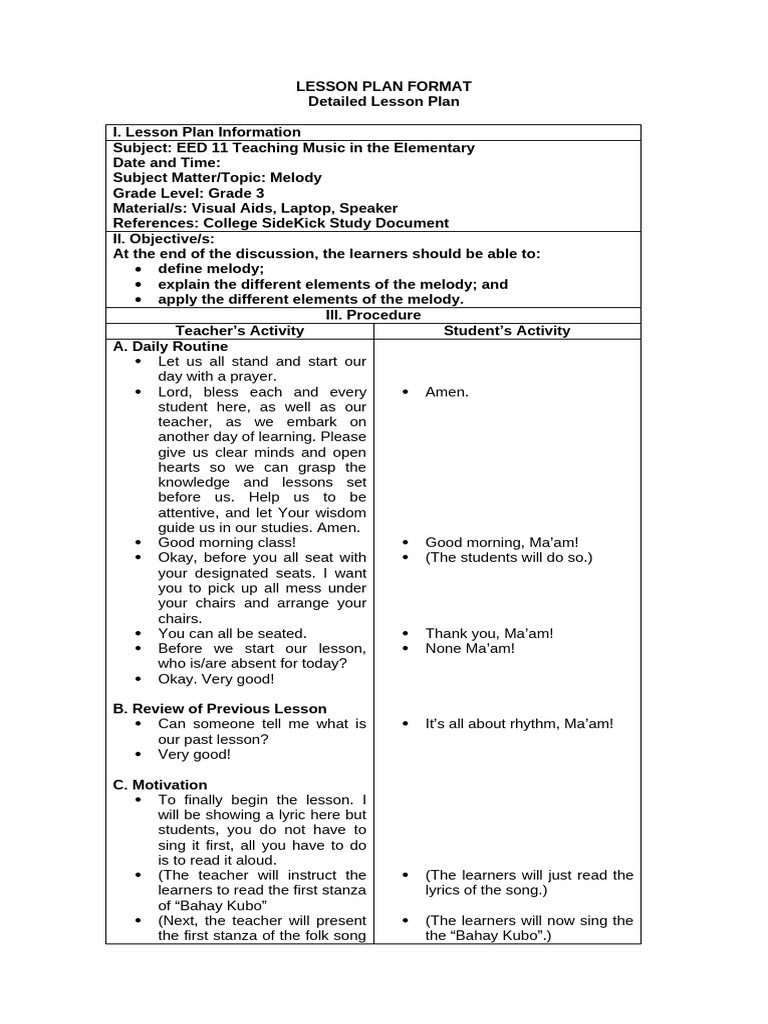 Music Lesson Plan | PDF