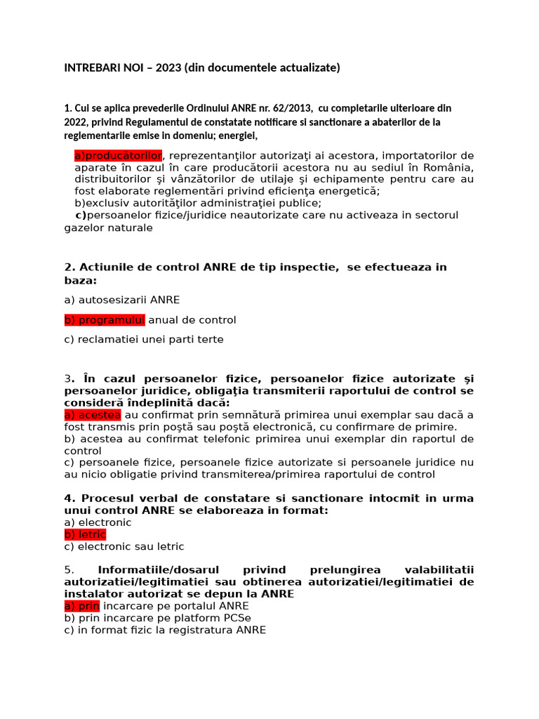 Intrebari Model Din Modificarile Legislatiei | PDF