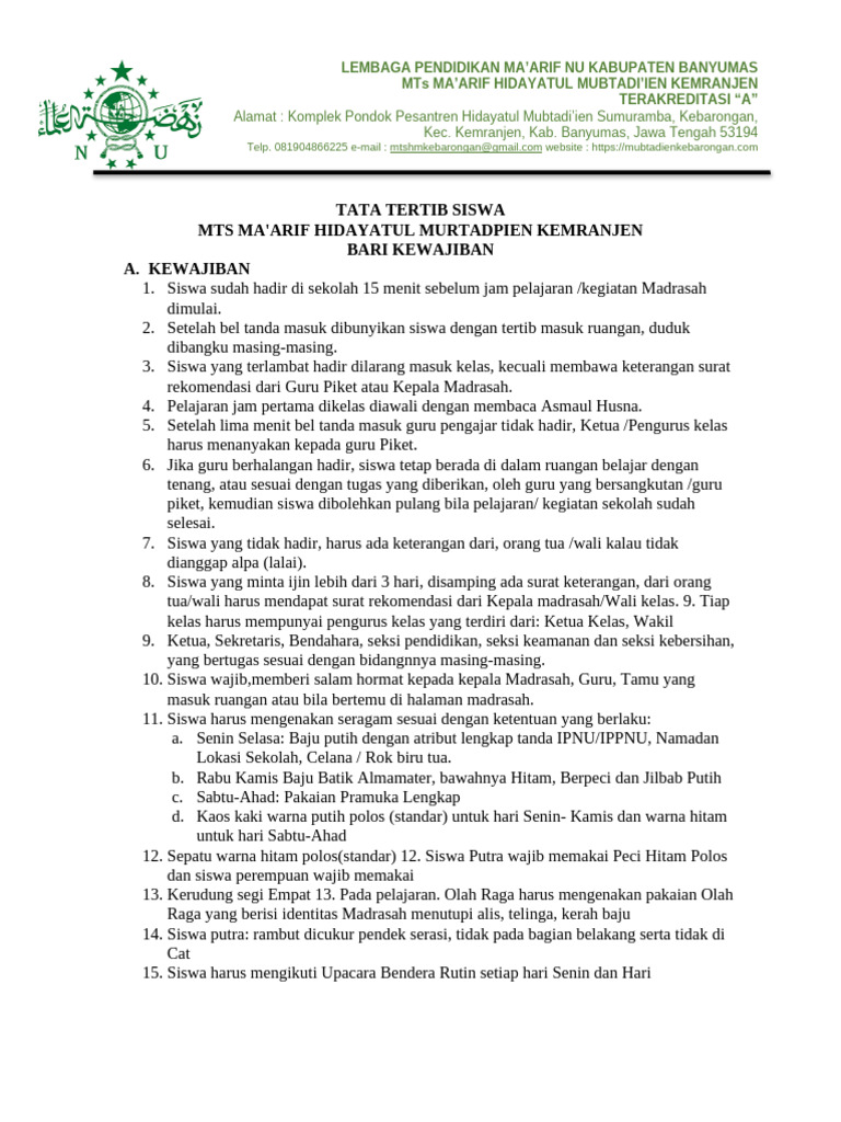 A1 Daftar Pelanggaran Tata Tertib | PDF