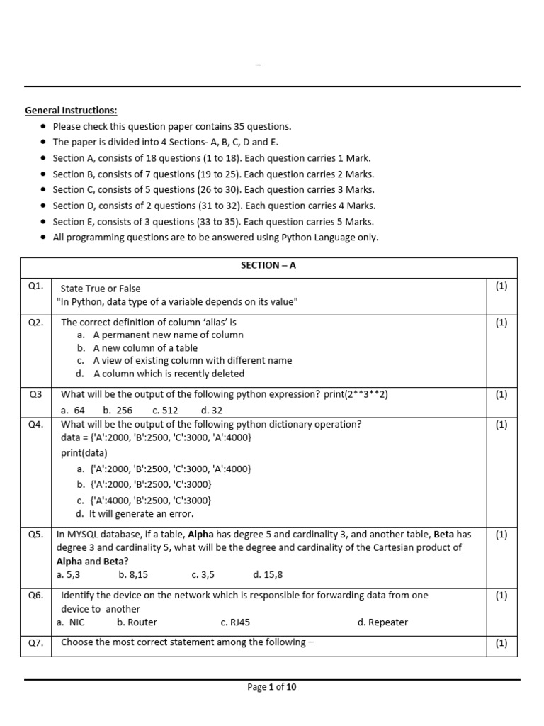 Class12 CS QP-set-3 | PDF