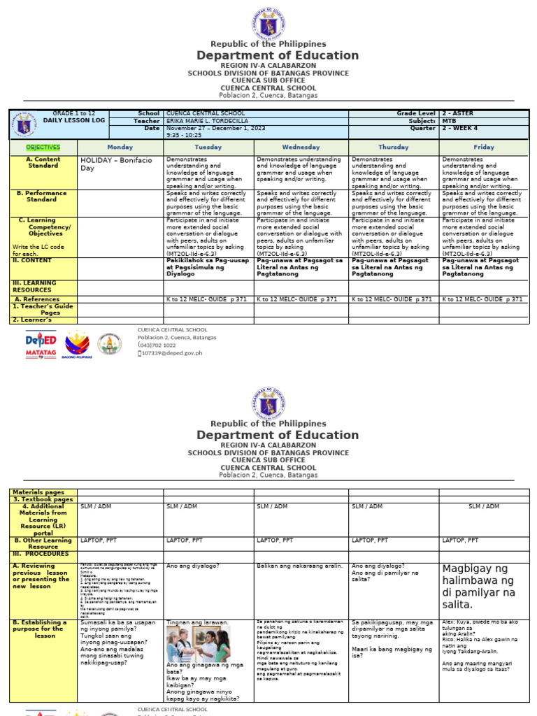 Q2 WEEK4 DLL MTB 2023 2024 | PDF