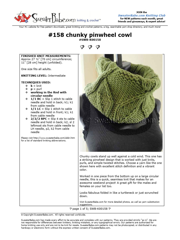 158 Pinwheels Cowl Pattern | PDF | Knitting | Crochet