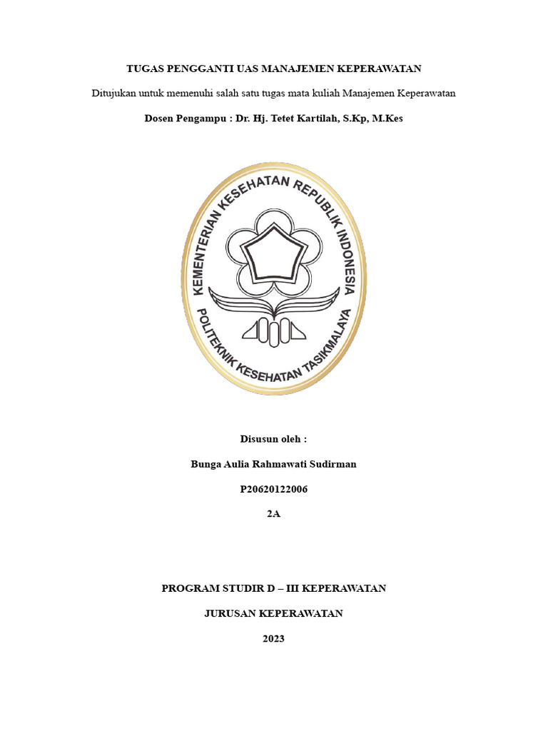 06 - Bunga Aulia R.S - Tugas Pengganti Uas Manajemen Keperawatan | PDF