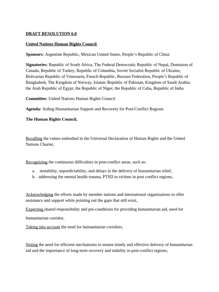 Draft Resolution Paper UNHRC | PDF