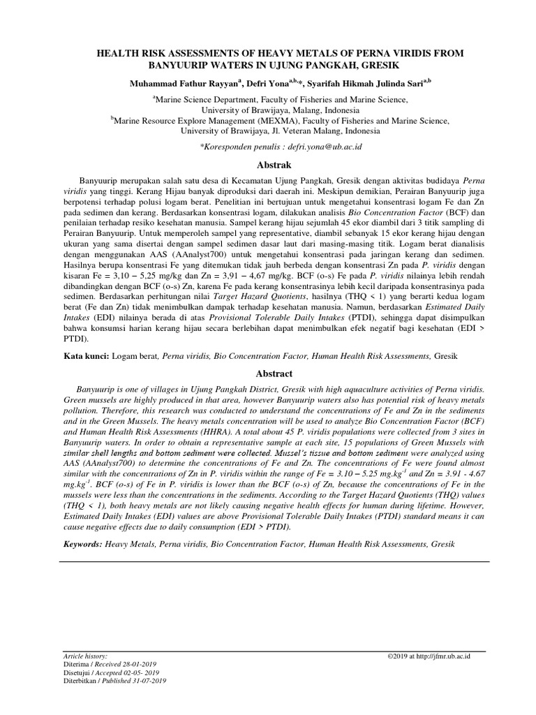 Health Risk Assessments of Heavy Metals | PDF