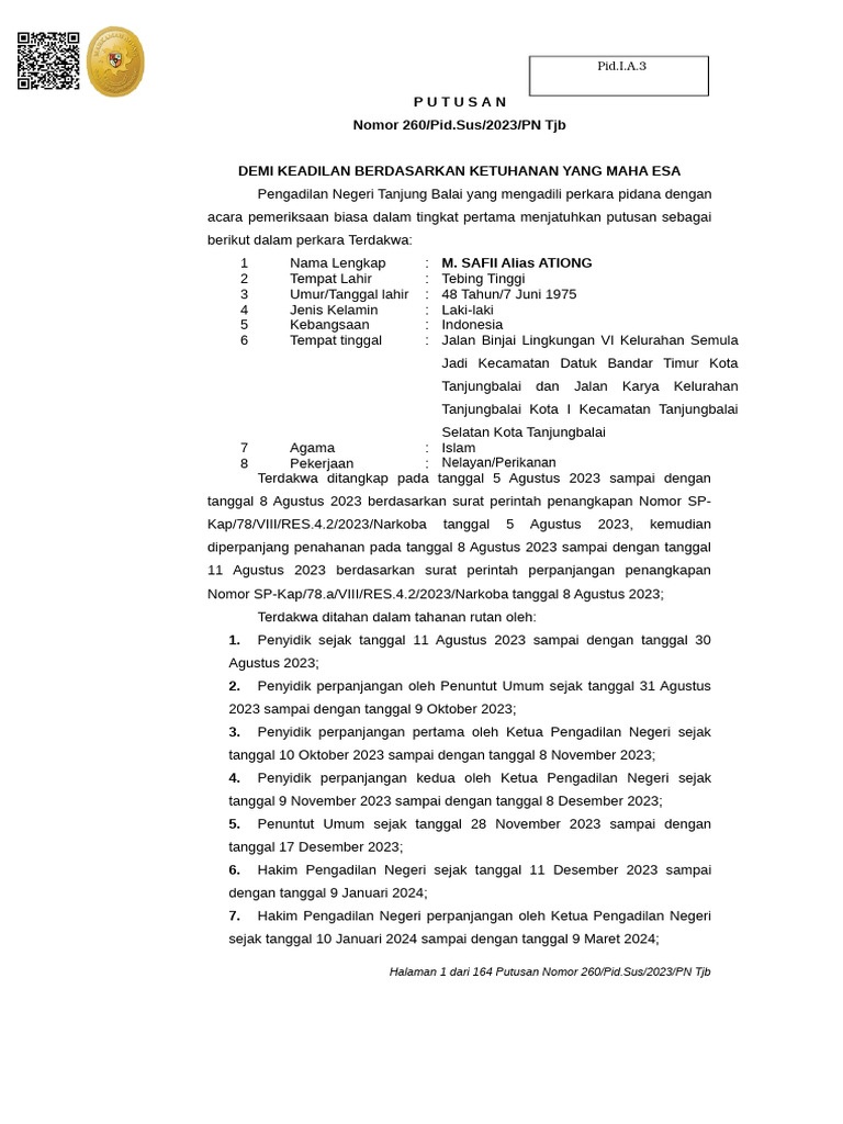 Putusan 260 Pid - Sus 2023 PN TJB 20241010085747 | PDF