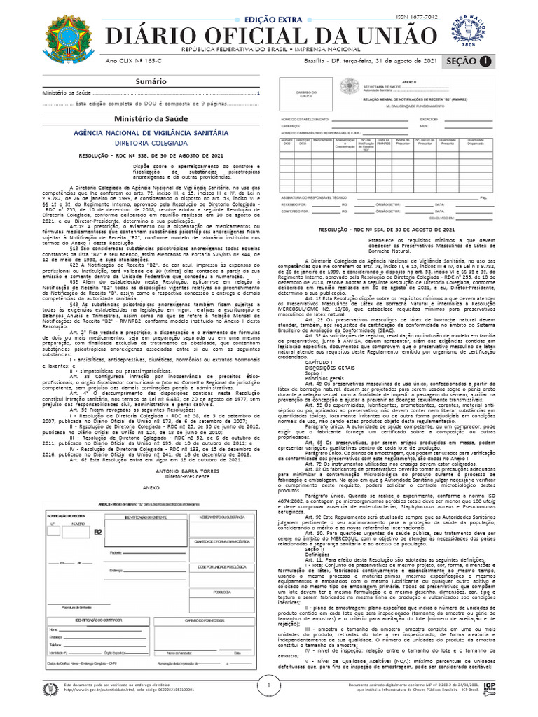 RDC 538 30-08-21 (Anorexigenos - B2 - Controle e Fiscalizacao) | PDF