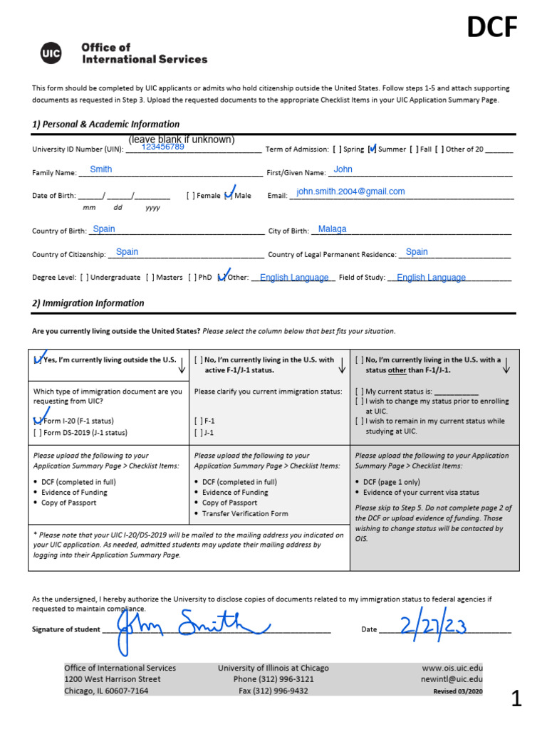 SAMPLE DCF Form | PDF