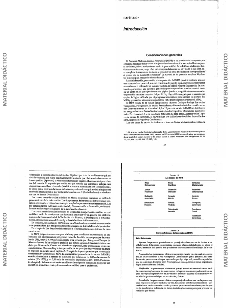 Millon, T. Caps. 1, 2 y 3 (Pags. 70-78) El Inventario de Estilos de Personalidad. MIPS | PDF