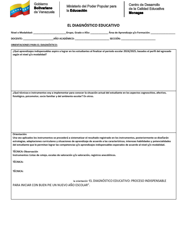 Formato de EL DIAGNÓSTICO EDUCATIVO | PDF