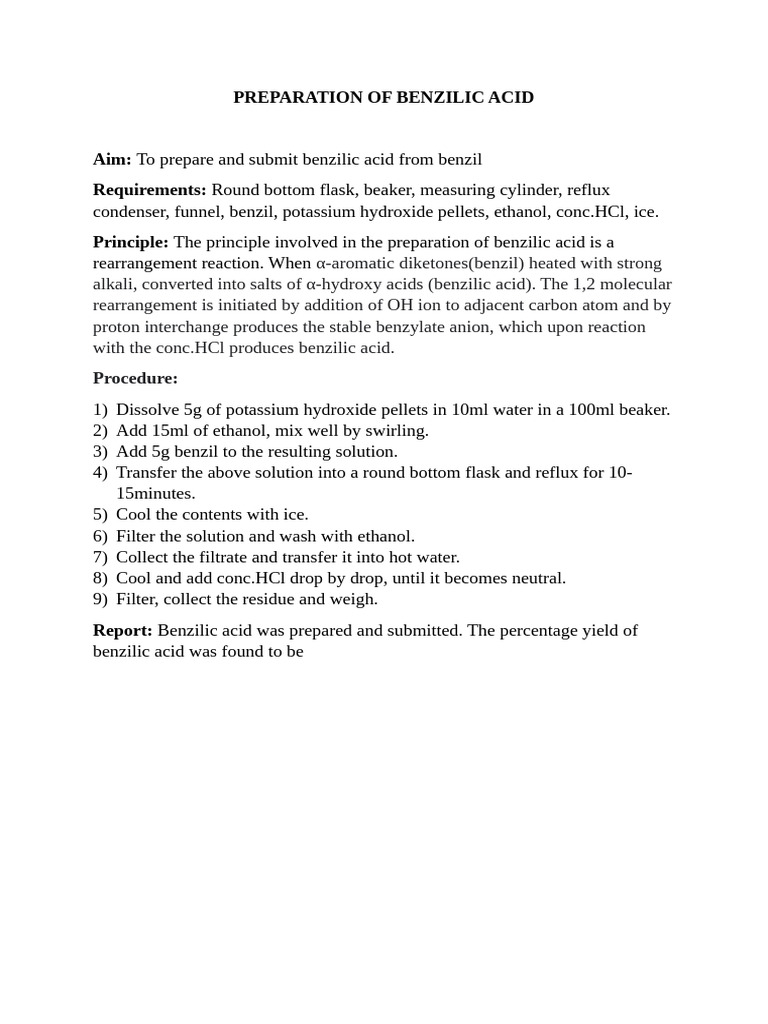 Preparation of Benzilic Acid | PDF