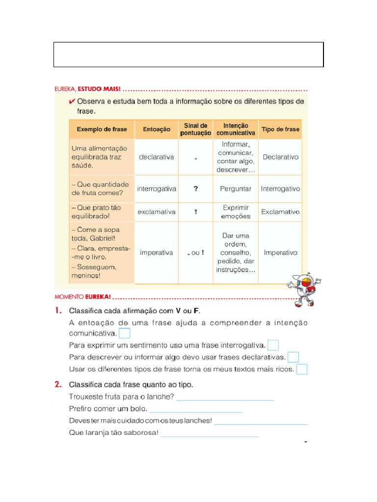 Ficha de Gramática - Tipo e Forma de Frases | PDF