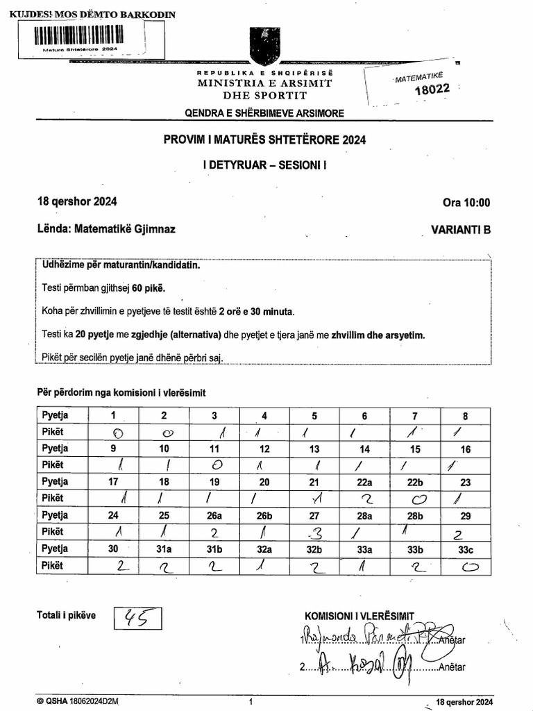 Kopje e Provimit Te Matures D2 20240704113059 | PDF