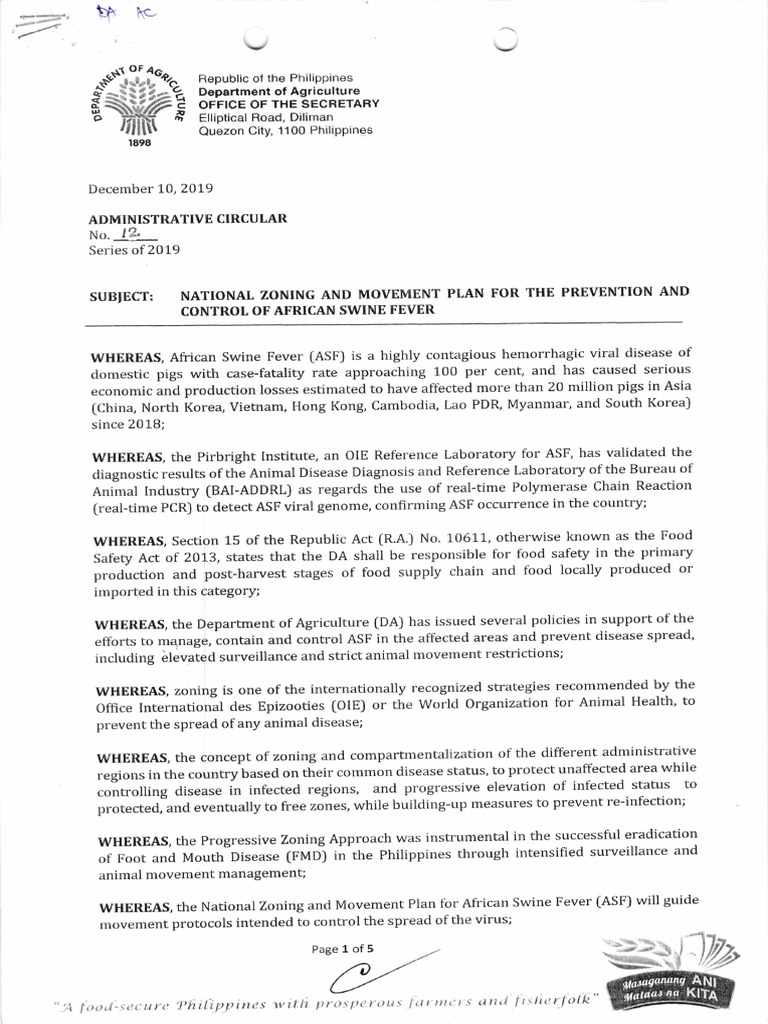 ASF Zoning Plan for Swine Fever Control | PDF