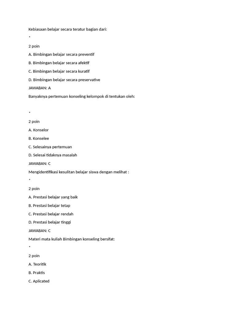 Jawaban Uas BK | PDF