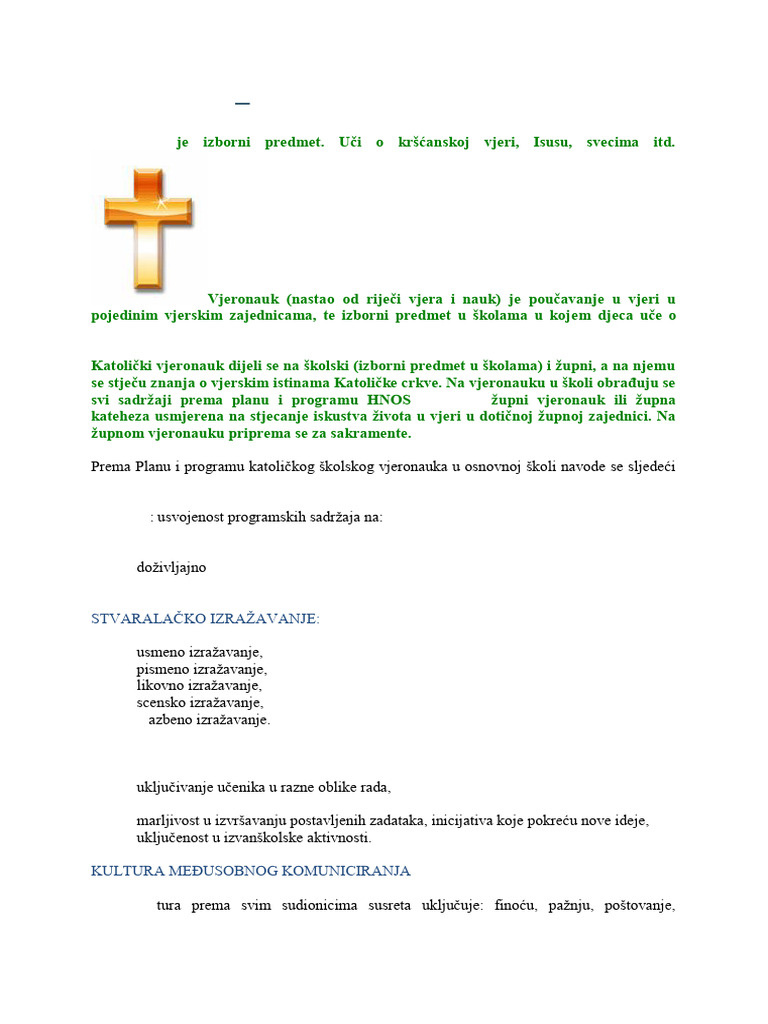 Elementi I Mjerila Ocjenjivanja Iz Vjeronauka | PDF