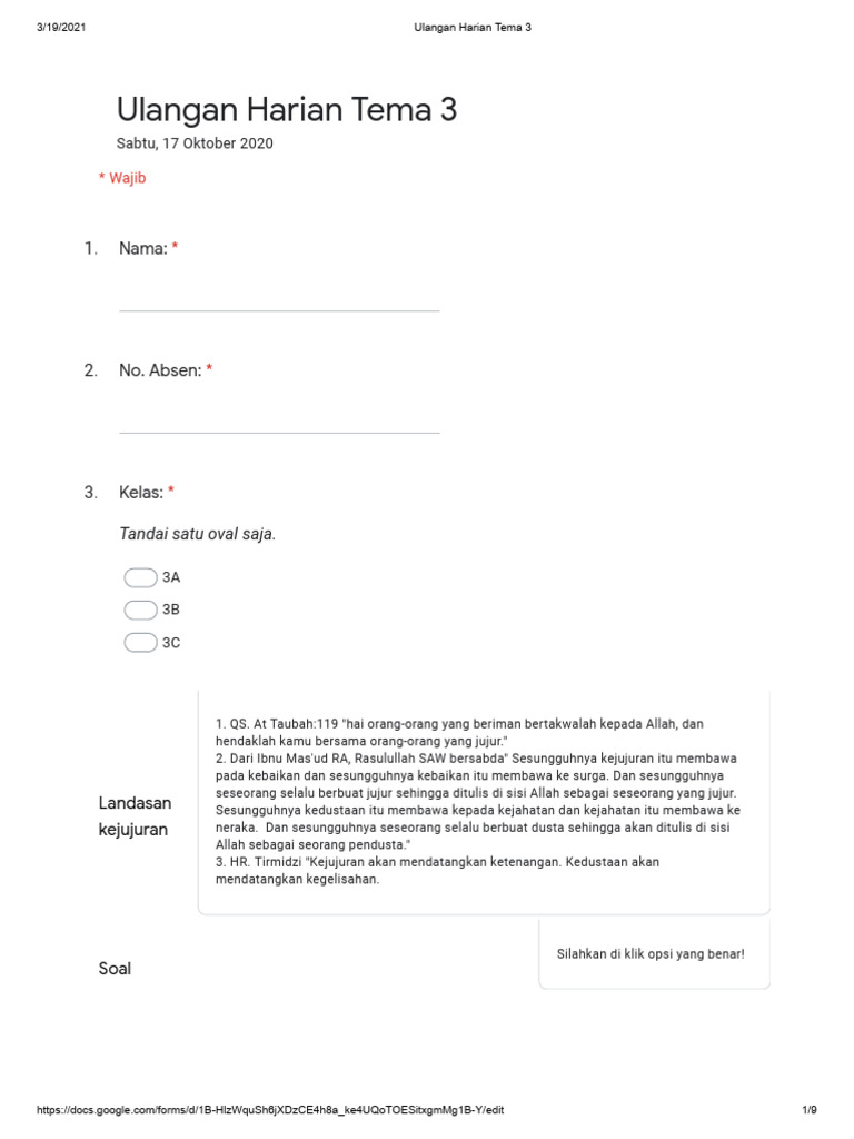 PH TEMA 3 - Google Formulir | PDF