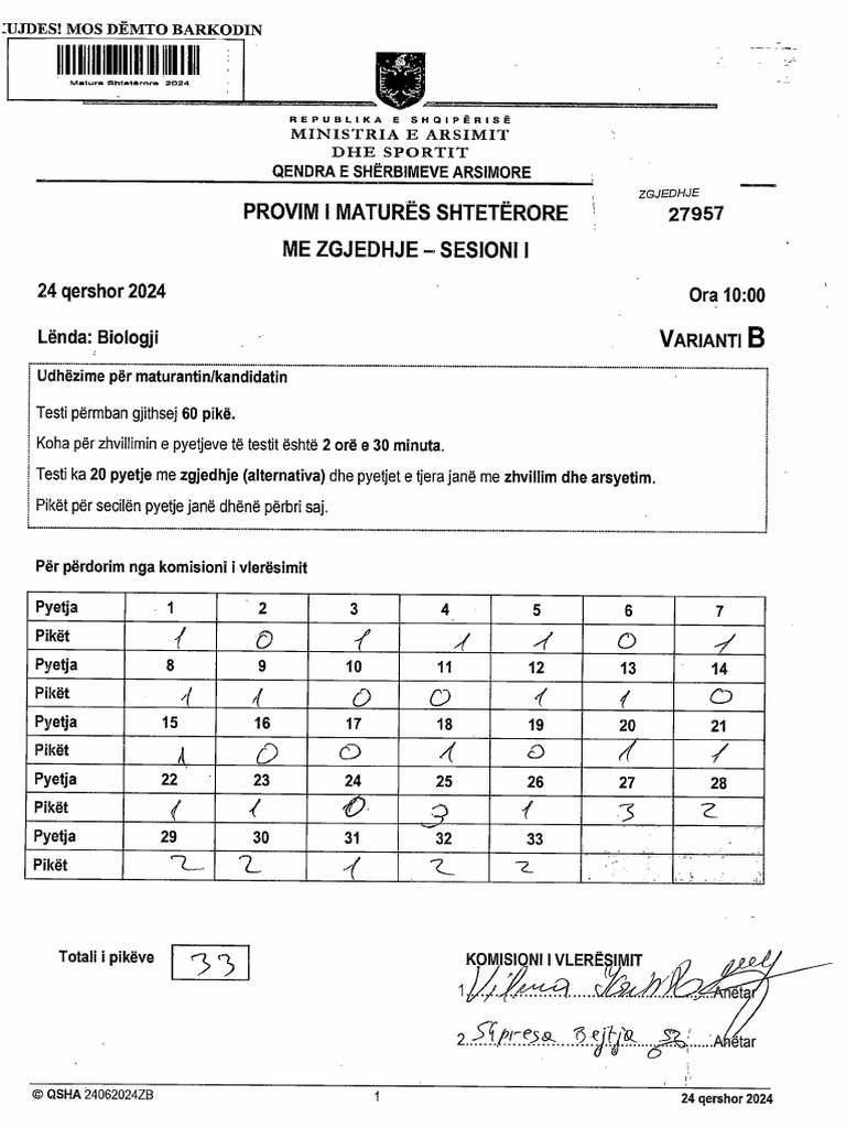 Kopje e Provimit Te Matures Z1 20240704123919 | PDF