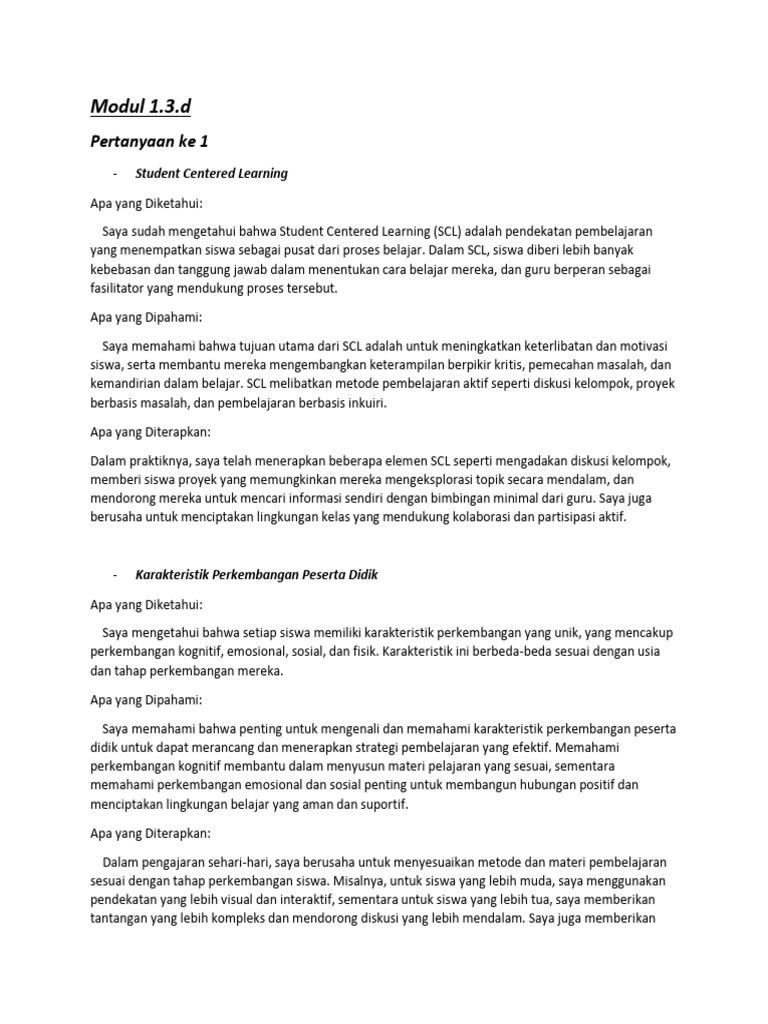 Refleksi 1.3.D.3 PKG Pjok Mustanto, Kelas 6 | PDF