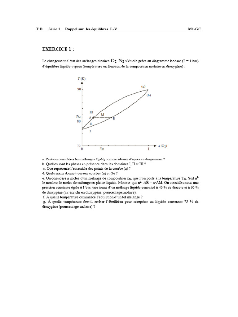 Série No 1 Rappel Sur Les Équilibres Liq Vap | PDF