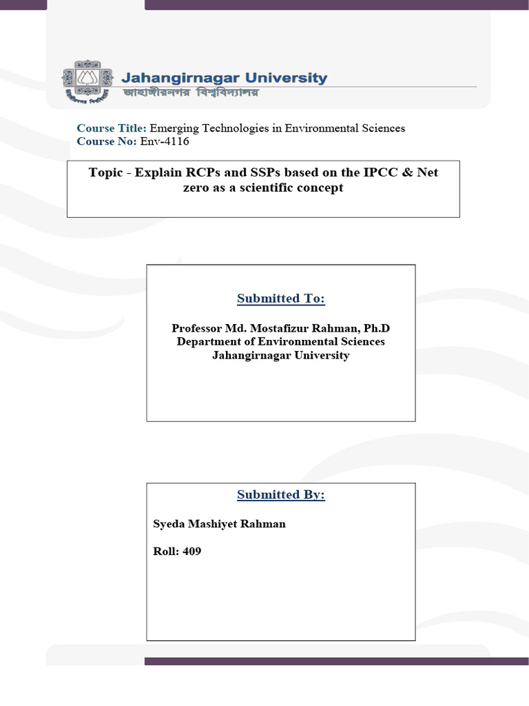 Topic - Explain Rcps and Ssps Based On The Ipcc & Net Zero As A Scientific Concept | PDF