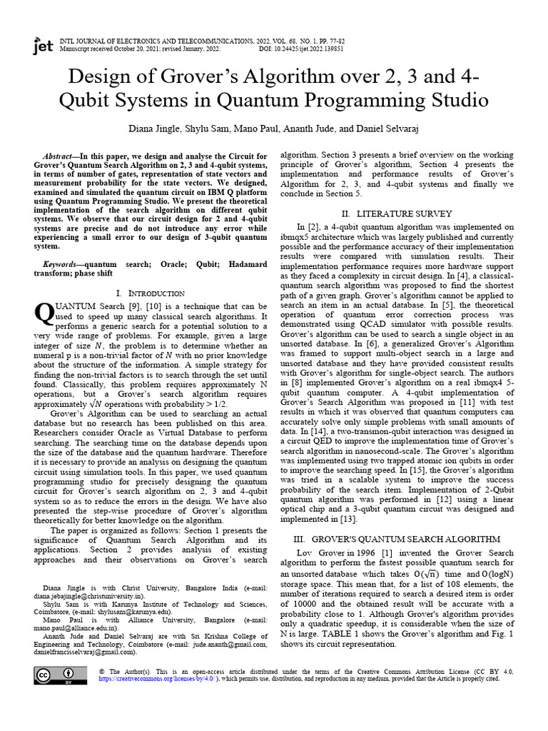 Design of Grover S Algorithm Over 2 | PDF