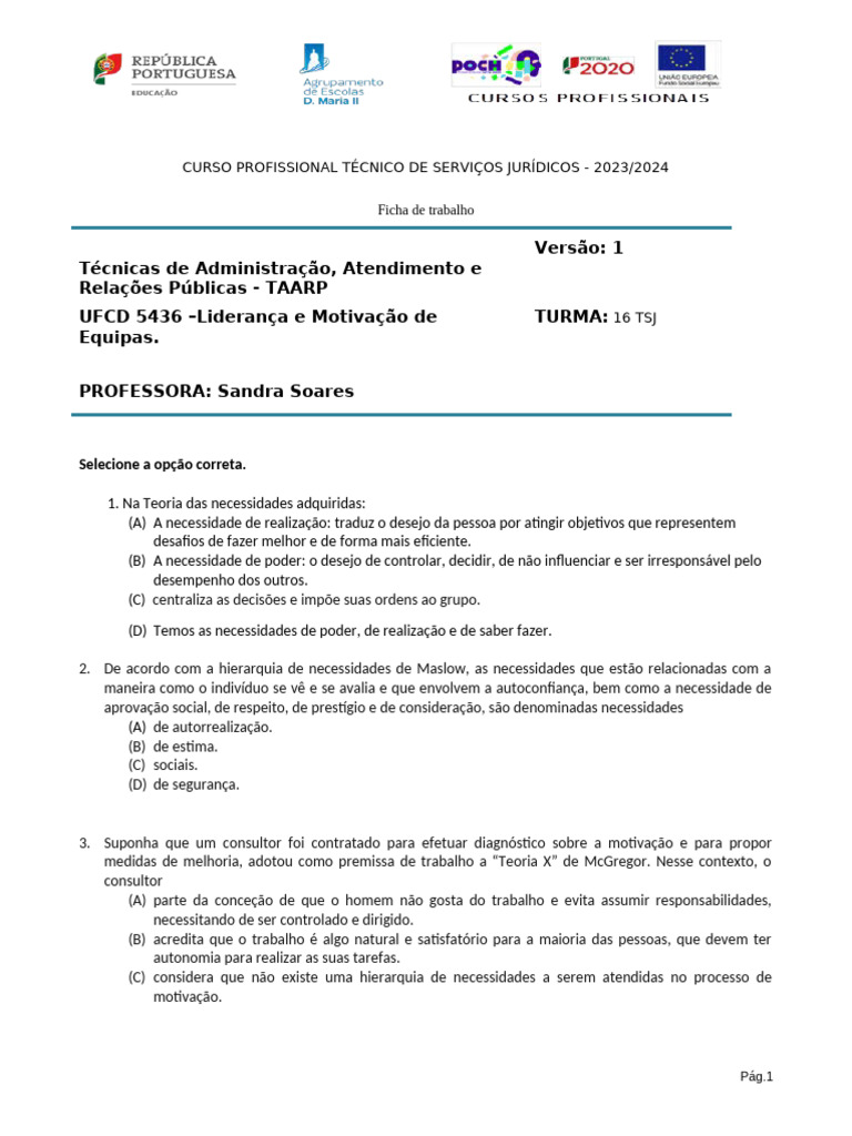 Ficha de Trabalho 1 | PDF