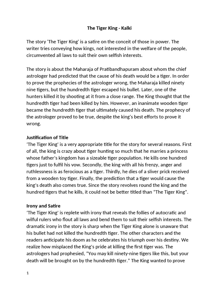 The Tiger King - Revision Notes | PDF | Tiger | General Fiction