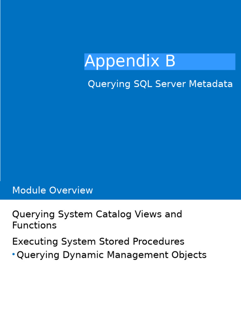 Appendix B: Querying SQL Server Metadata | PDF
