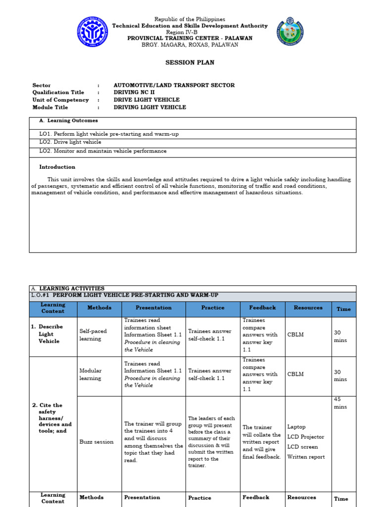 Coc1 Session Plan Carry Out Minor Vehicle Maintenance And Servicing Pdf 