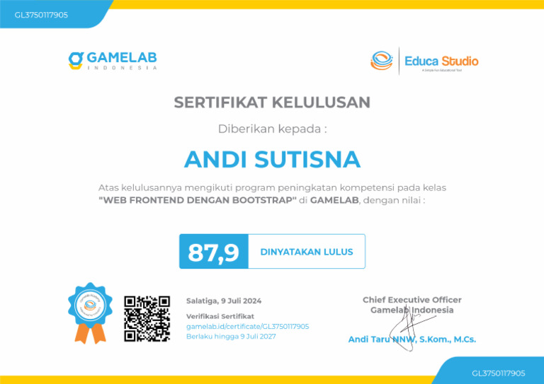 Sertifikat Kelas Web Frontend 2024 - Andi Sutisna | PDF