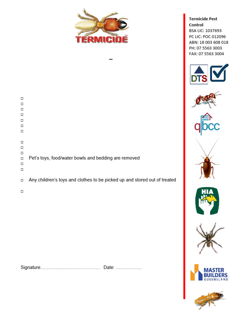 Pest Control Spray - Property Readiness Checklist | PDF