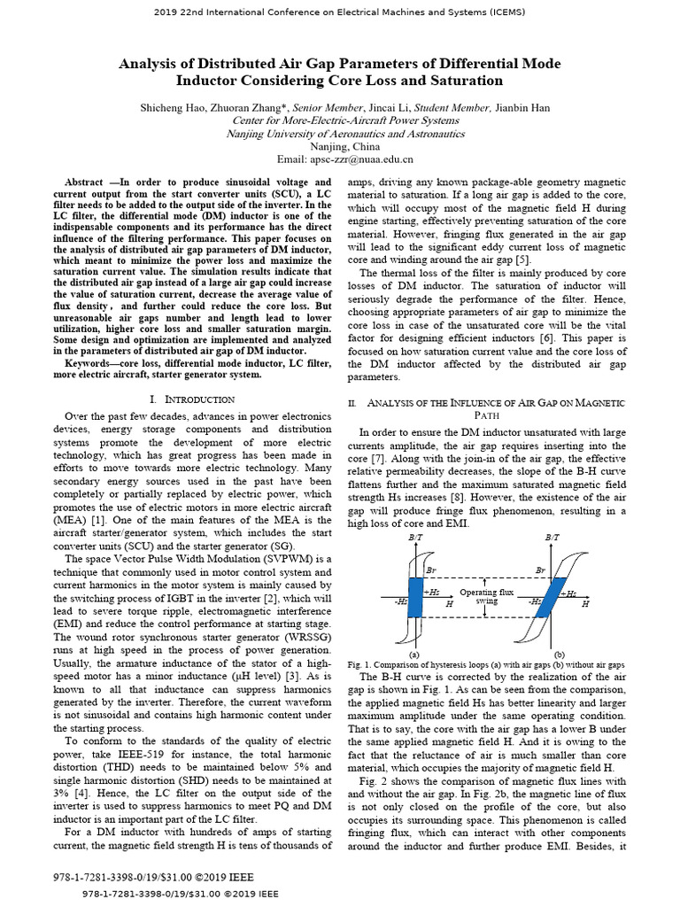 Hao2019 - Analysis of Distributed Air Gap Parameters of Differential Mode Inductor Considering ...