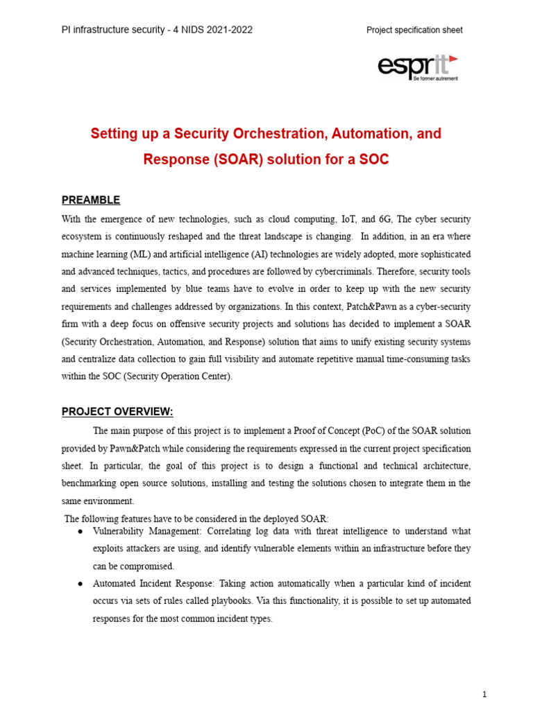 SOC Projet Specification Sheet | PDF