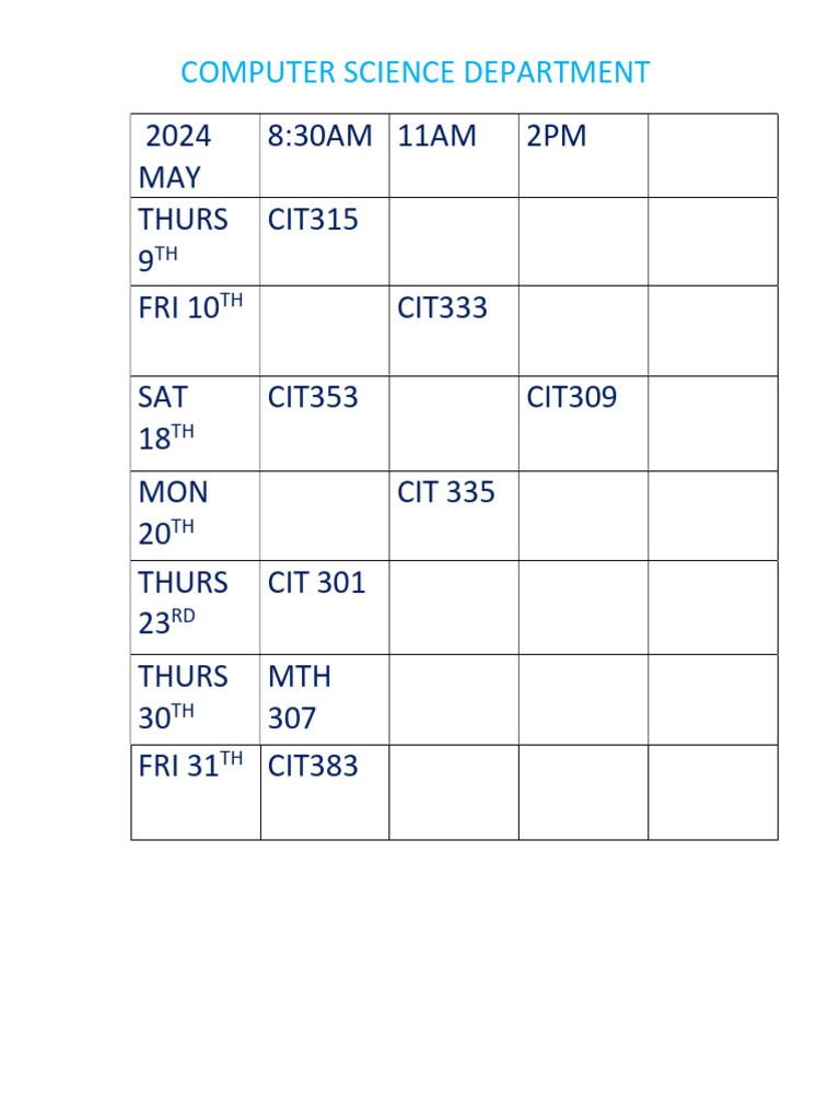 Computer Science Time Table 300L | PDF