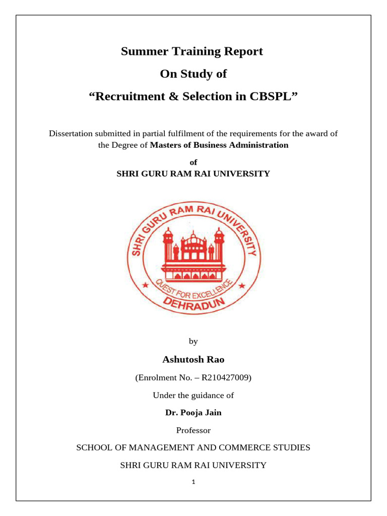 A Summer Training Report On Recruitment | PDF | Recruitment | Human ...