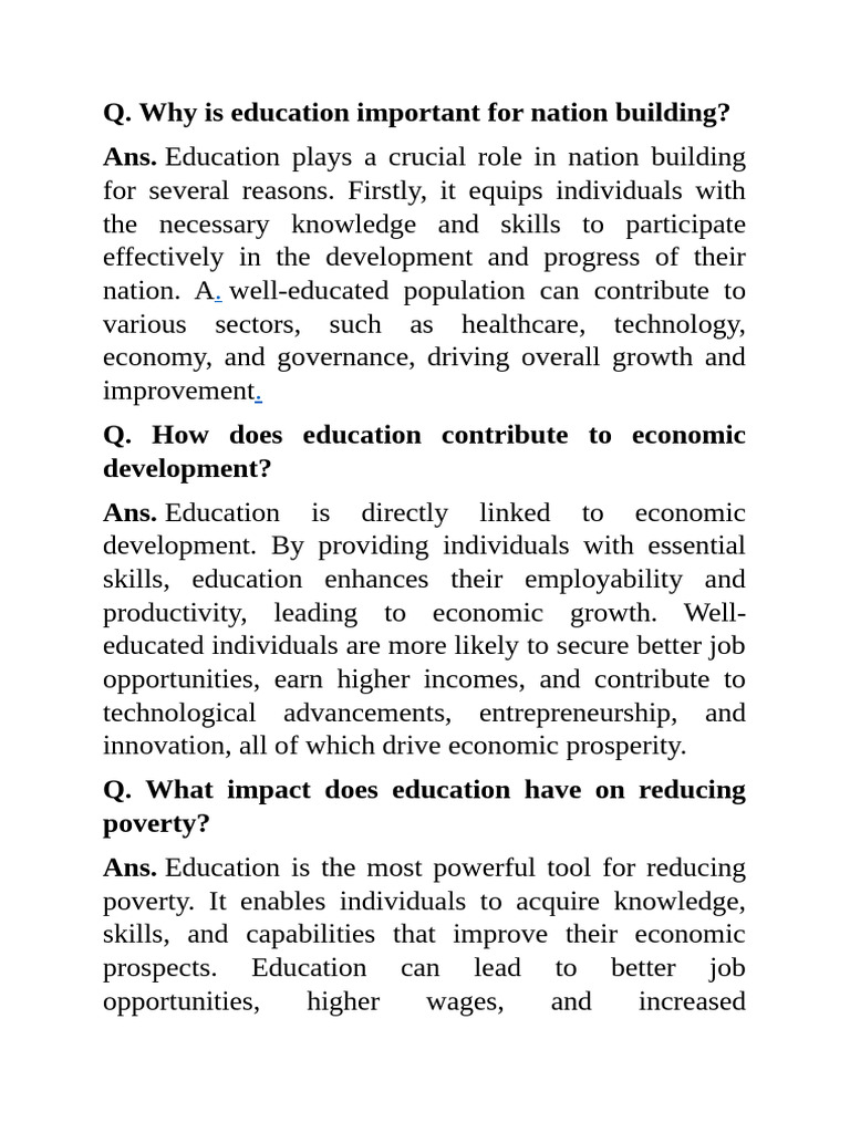 Importance of Education in Nation Building | PDF