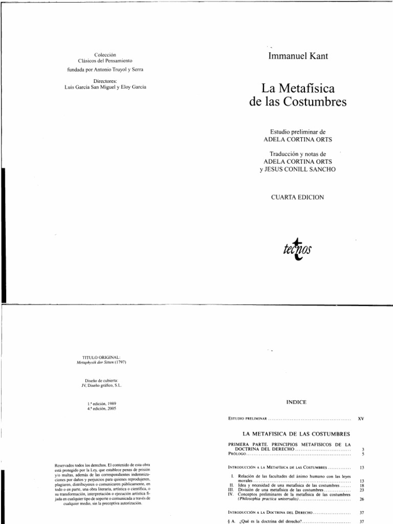 KANT, Immanuel - La Metafisica de Las Costumbres PP 13 54 y 192 196 | PDF | Razón | Immanuel Kant