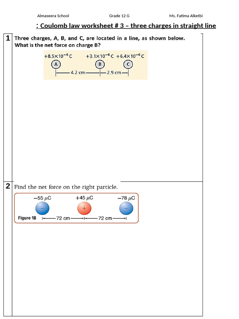 Coloumb Law Worksheet#3 | PDF