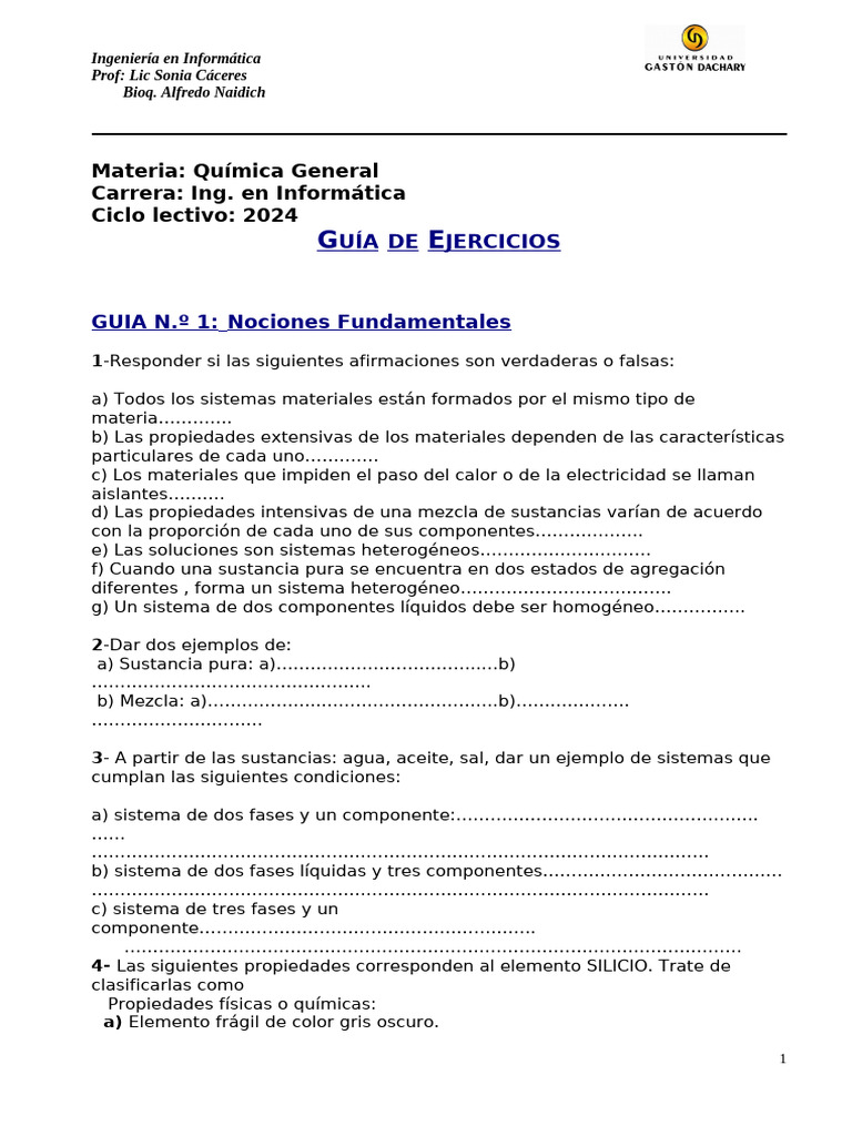 Guía de Ejercicios Clases 1 y 2 | PDF