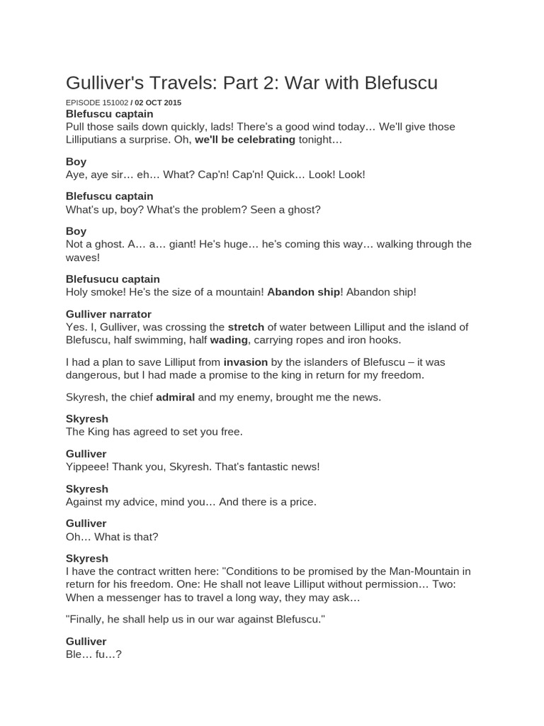 Gulliver's Travels: Part 2: War With Blefuscu: Blefuscu Captain We'll ...