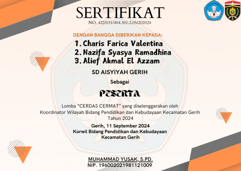 Sertifikat Cerdas Cermat 2024 | PDF